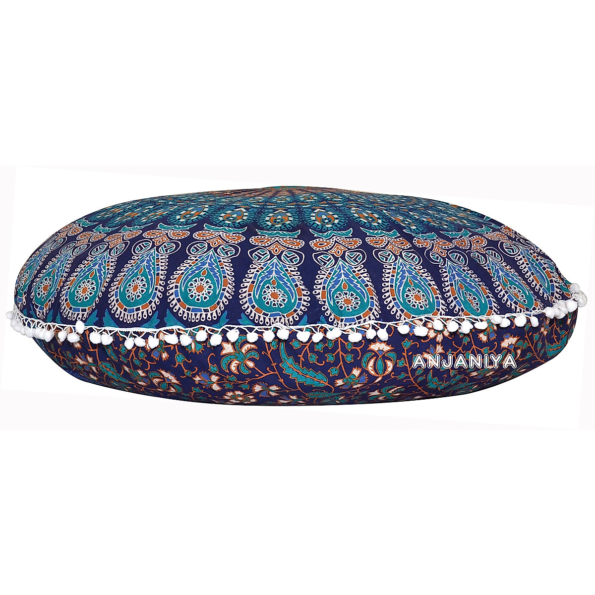 ANJANIYA - 32" Peacock Mandala Bohemian Yoga Meditation Floor Pillow Cover Comfortable Home Car Bed Sofa Cushion Couch Seating Large Zipped Throw (32 inches, Blue Green)