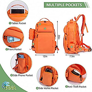 JANA Travel Backpack for College,Hiking, Camping – Bookbag Laptop Backpack for Men and Women - College Daypack Water Resistant Bag with Water Sleeve -Orange