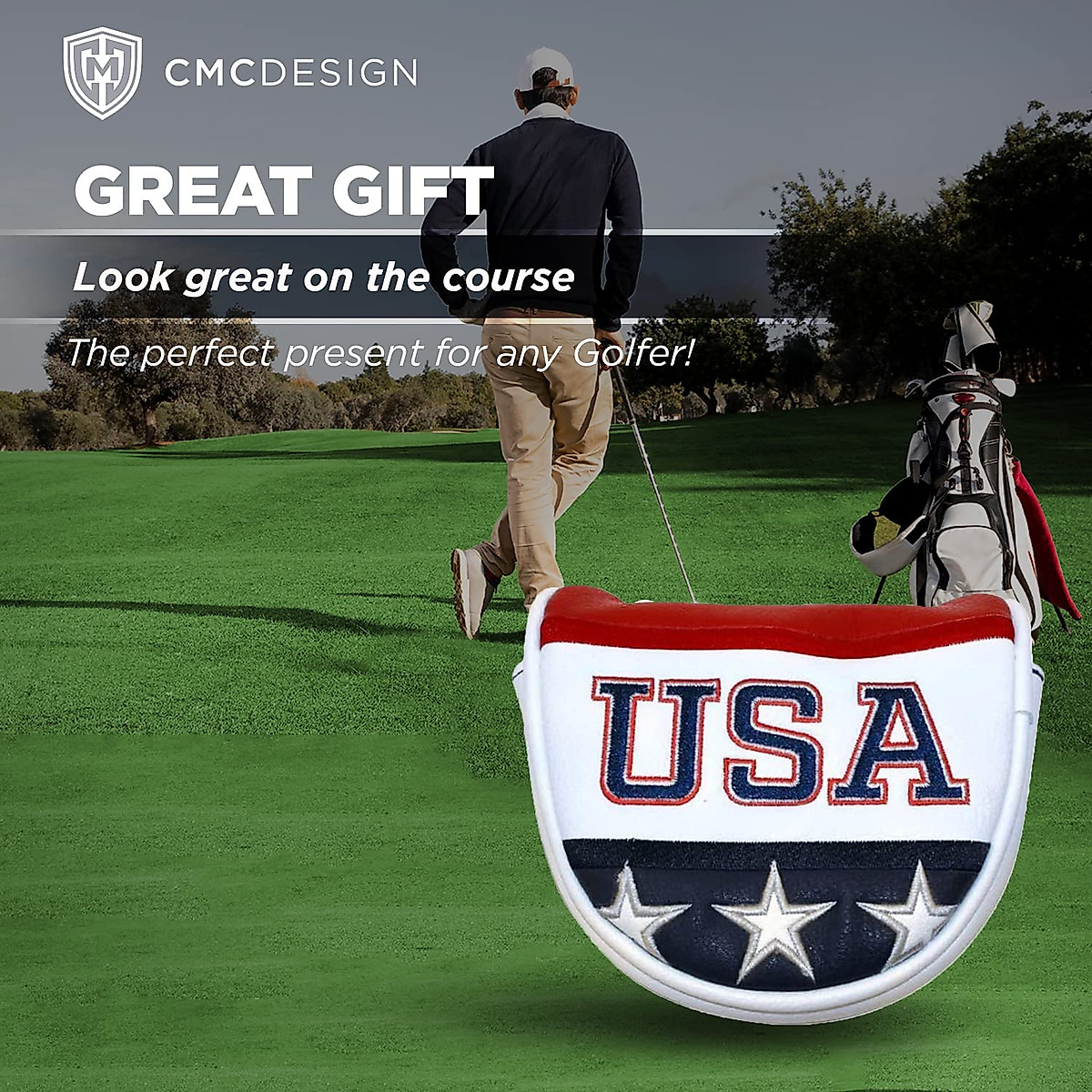 CMC Design Golf Mallet Head Cover - Custom USA Embroidered Golf Driver - Premium Faux Leather, Beautiful Design Elements & Soft Protective Lining – Great Fit for Any Mallet & Golfer