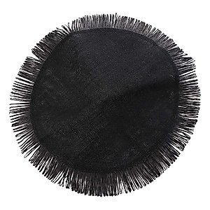 Cup Pad Placemat,Jute Simple Insulation Pad Heat Insulation Non-Slip Boho Coaster Environmental Tassel Table Mat(Black)