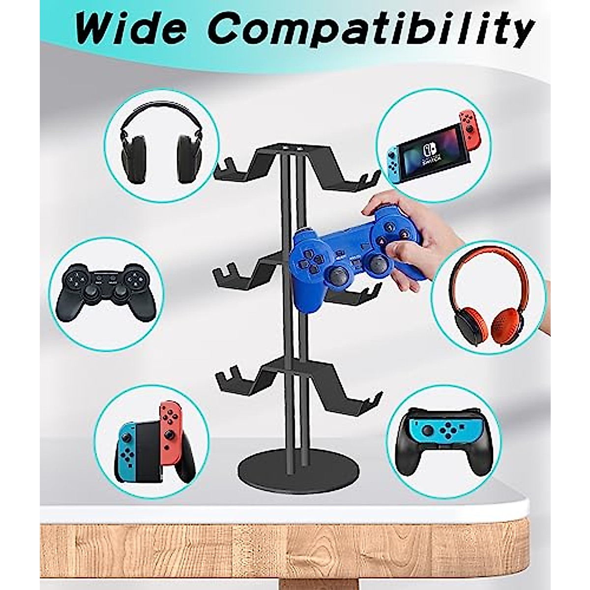 Ahomiwow Controller Holder Display Storage 3 Tier Hook for Desk Organizer Stand Hanger Neat Game Controller Hangers for All Universal PC Accessories Easy Assembly Space Save