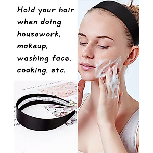 Wecoe Women's 1.6 Inch Wide Black Silk Satin Headband, Non Slip Fashion Plain Head Band, DIY Hair Accessories for Women Girls, Holiday Hair Accessories, Gifts