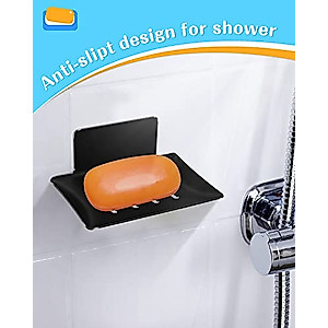 MOVNO 2 Pack Soap Dish Shower Waterfall-Matte Black SUS304 Stainless Steel Soap Tray, Soap Saver Drainer for Shower/Bathroom/Kitchen/Counter Top, Keep Soap Bars Dry & Clean