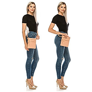 Solene Women's Faux Leather Organizer Multi Zipper Pockets Handbag With Detachable Wristlet Crossbody Bag-WU002(Black)