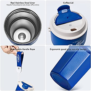 Stainless Steel Tumbler, Vacuum Insulated Tumbler,Coffee Travel Mug,Coffee Tumbler-Spill Proof with Lid - Travel Thermos Cup for Keep Hot/Ice Coffee,Tea and BeerBl,16oz,Klein Blue