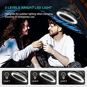 Teioe Camping Fan with LED Lantern, 8000 mAh Battery Operated Tent Fan with Hook, Rechargeable Table Fan for Camping, Fishing, Jobsite, Office, Emergency (Grey)