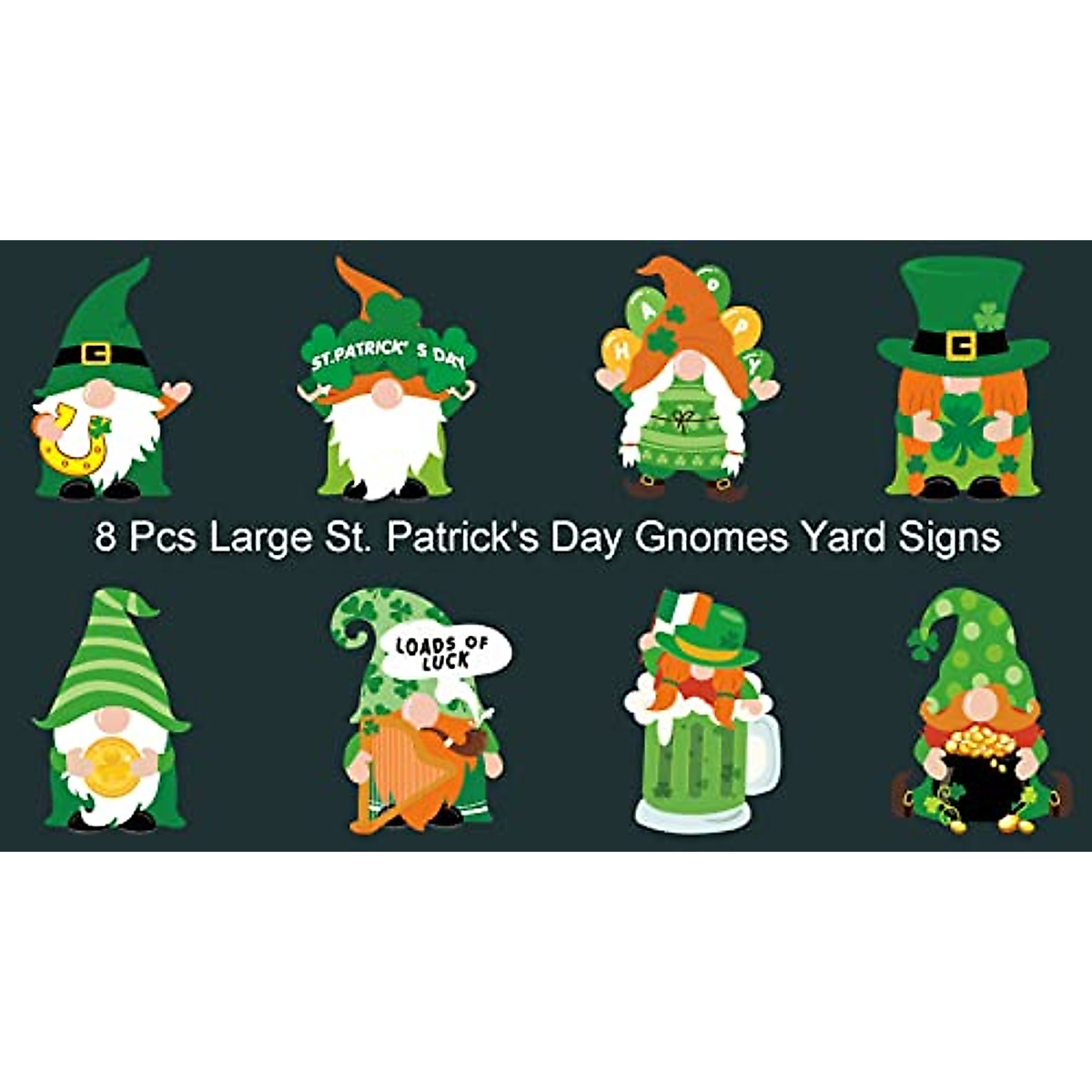 St. Patrick's Day Gnomes Yard Signs - 8 Pcs Large Outdoor Lawn Decorations Green Gnomes Decor Signs with Stakes for St. Paddy's Day Home Pathway Walkway Yard Garden Patio Party Decorations