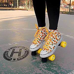 HASERD Roller Skates for Women with Bags- Adjustable Double Row Canvas Roller Skates for Girls Strawberry and Pineapple Themed Design- Quad Wheel High Top Canvas Sneaker Style (Pineapple, 8)