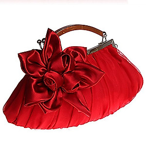 Thenice Women's Silk Flowers Wedding Evening Bags Clutch (Red)