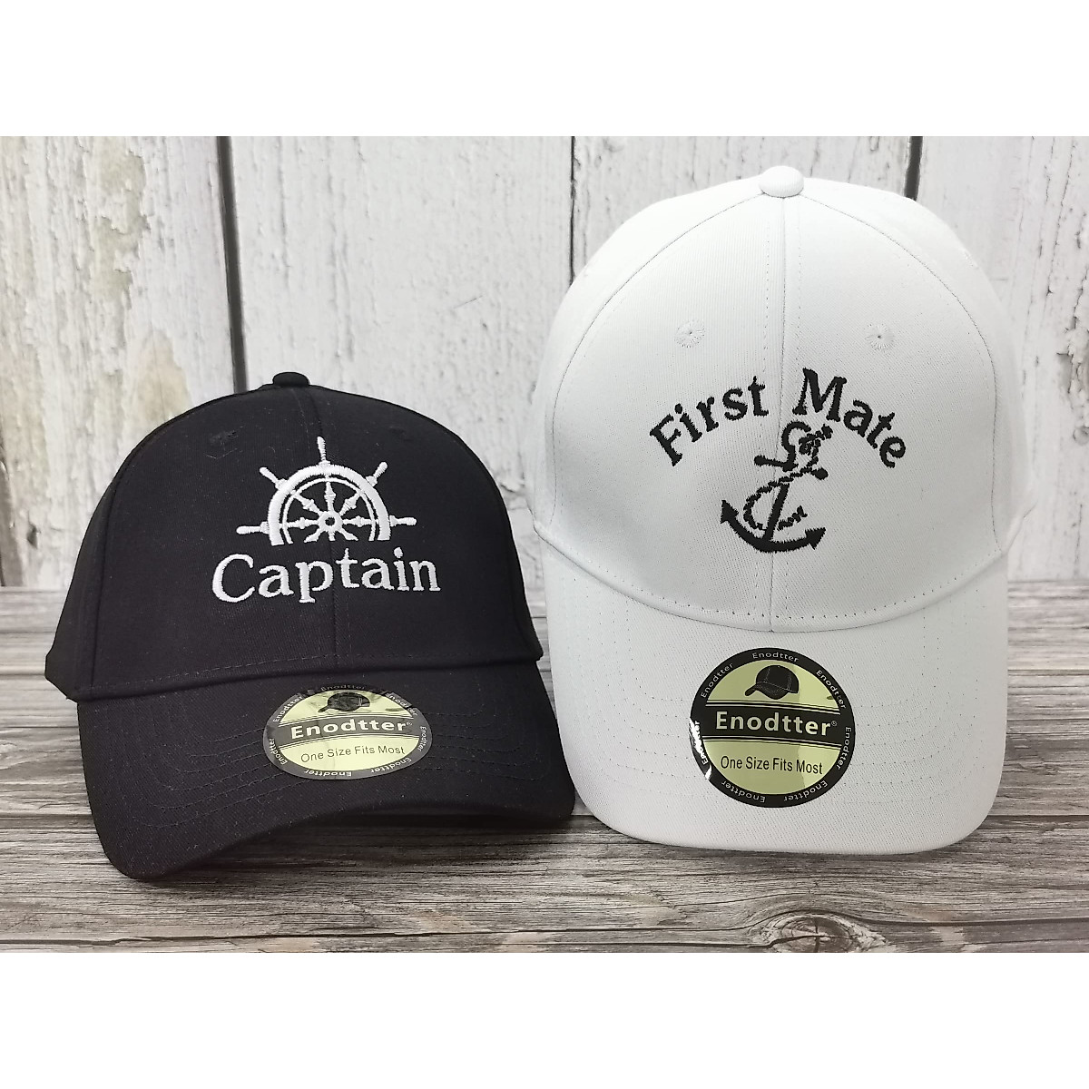 Enodtter Embroidered Captain & First Mate Hats for Men Women, Black & White Skipper Boating Baseball Caps for Couples, Nautical Marine Sailor Hats