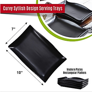 Bruntmor Appetizer Plate Set of 4 Elegant Matte 10"x7" Rectangular Curvy Ceramic Restaurant Christmas Platter | Serving Inner Fluted Dessert Salad Plates, Christmas eve - Black.