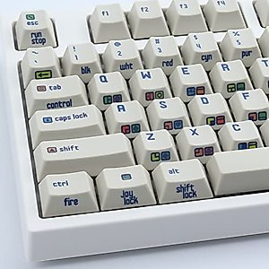 Hyekit PBT Keycaps 143 Keys Commodore 64 Themed Keycaps Dye-Sublimation Custom Keycaps Cherry Profile for Cherry Gateron MX Switches Mechanical Keyboard US and UK Layouts, 6.25u and 7u Spacebar