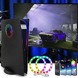 PS5 Plates Playstation 5 Accessories, PS5 Cover Face Plates and RGB LED Light Strip, SIKEMAY Console Disc Version Skins with Fan Vents Dust Side Faceplate Shell Case, 8 Color 400+Effects Kit - Black