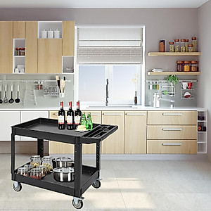 Service Cart 2-Shelf, Storage Handle, 500 lbs Capacity, for Warehouse/Garage/Cleaning/Manufacturing，45"X25"