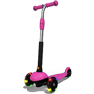Voyage Sports 3-Wheeled Kick Scooter for Kids Ages 3-5 - Lightweight, Alloy Steel, Adjustable Handlebars, Light Up LED, Anti-Slip Deck, for Preschool Toddler Boys and Girls, Pink