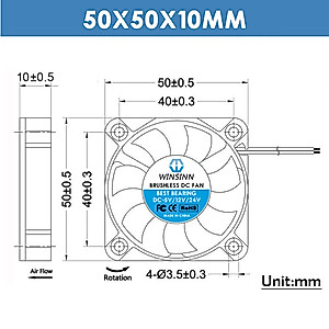 WINSINN DC 50mm Fan 5V 5010 Dual Ball Bearing Brushless Cooling Turbine Turbo 50mmx10mm 2PIN (Pack of 2Pcs)