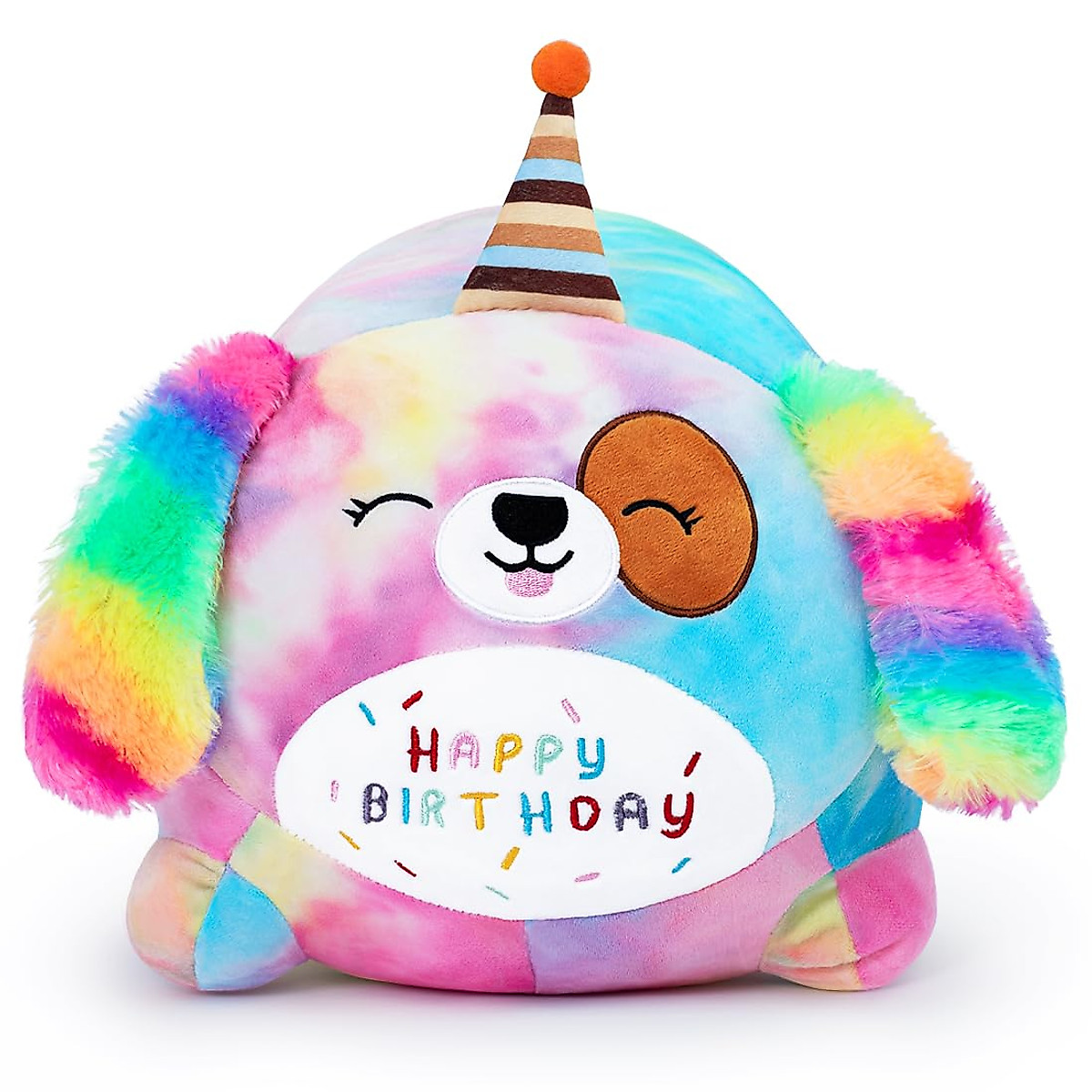 MIAOHAHA Happy Birthday Plush Pillow Toy,Soft Plush Dog Toy Plushies Gift for Kids and Girls(Dog,25cm/9.8in)