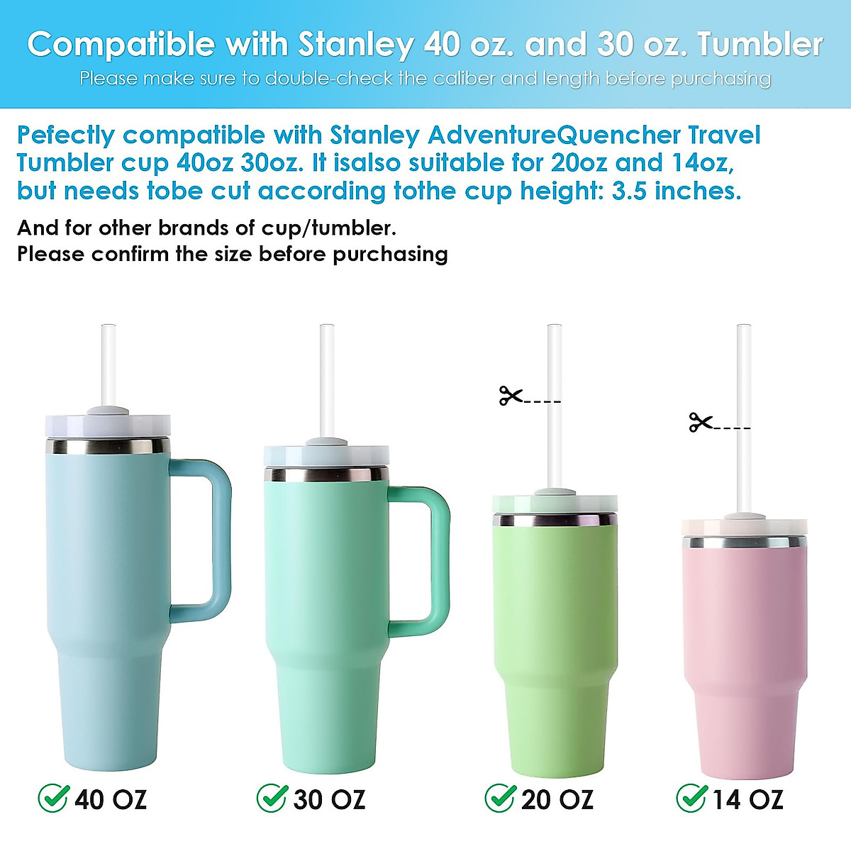 6 Pack Replacement Straws for Stanley 30oz 40 oz Cup Tumbler，Reusable Extra Long Silicone Straws with Cleaning Brush, Compatible with Stanley Quencher H2.0 Flowstate Tumbler(12.2 inch Long,Clear)