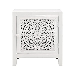 Signature Design by Ashley Fossil Ridge Boho Accent Cabinet or End Table, Vintage White