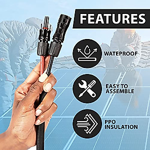 Solar Extension Cable With Male and Female Connectors - 30Ft 10AWG(6mm²), Solar Panel Wire Adapter for Home, Twin Wire Solar Panel Extension Cable, RV Solar Panels, and shop