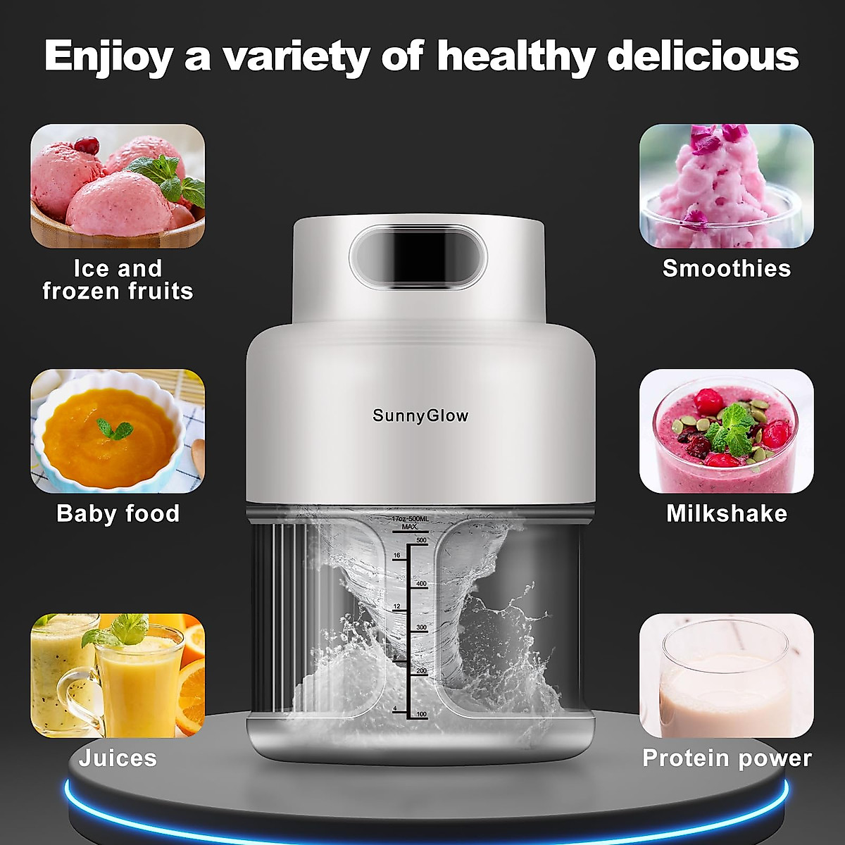 Personal size Blender, 500mL Personal Size Blender With Lid for Shakes and Smoothies with 10 Blades, 17oz Blender