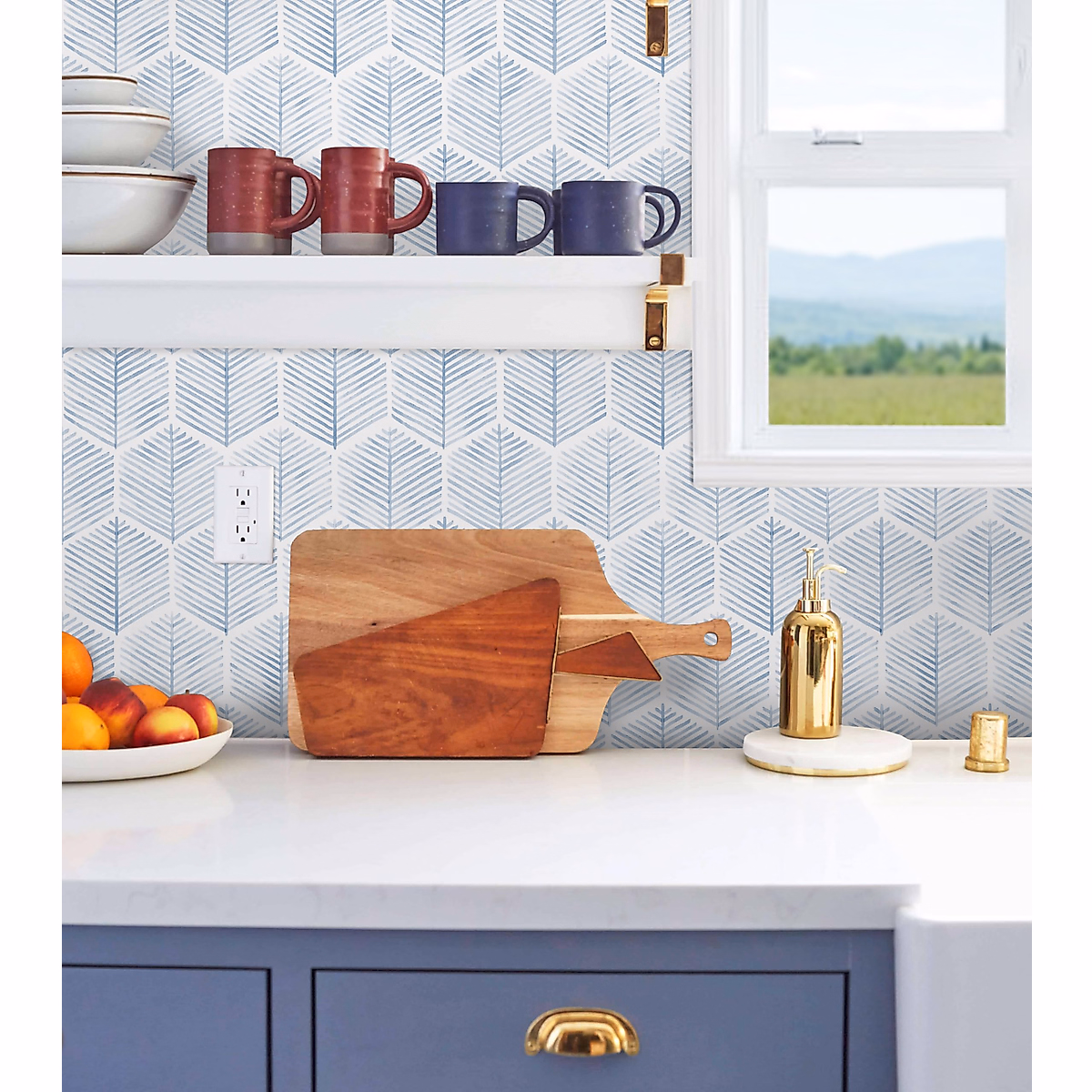 MelunMer Modern Peel and Stick Wallpaper Boho Contact Paper for Cabinets and Drawers Self Adhesive Wallpaper Removable Wallpaper for Bedroom Geometric Wallpaper for Bathroom Blue/White 17.3''×78.8''