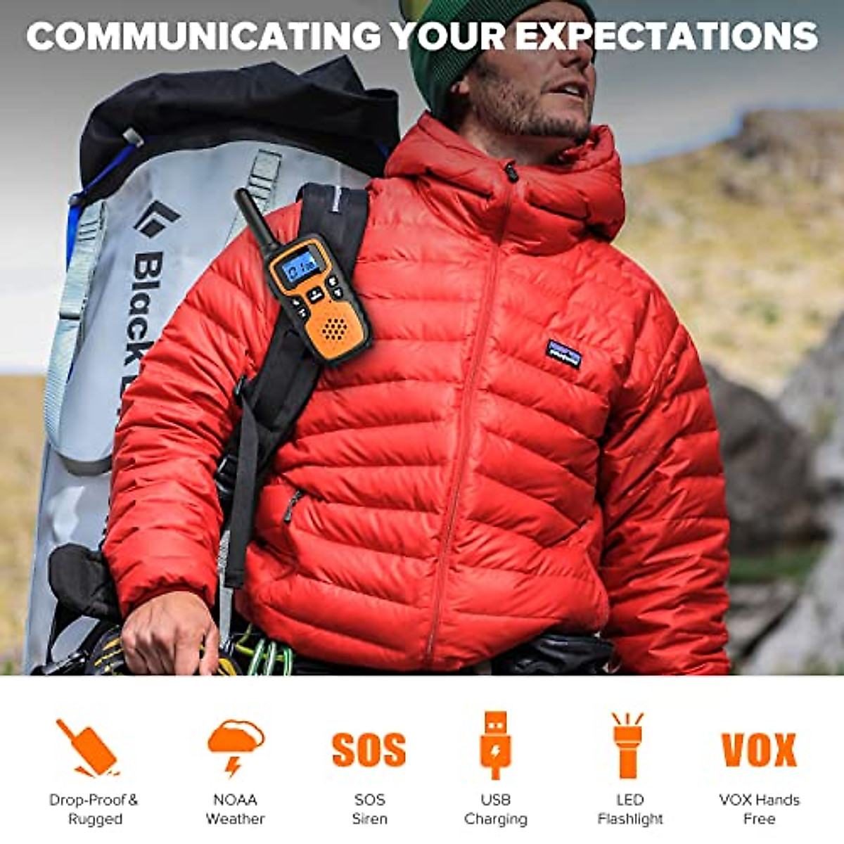 Walkie Talkies for Adults Long Range-Wishouse Rechargeable Portable 2 Way Radios,Hiking Accessories Camping Gear Toys for Kids with Lamp,SOS Siren,NOAA Weather Alert,VOX,Easy to Use,Walky Talky 4 Pack