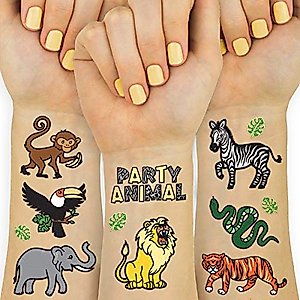 xo, Fetti Jungle Temporary Tattoos for Kids - 30 styles | Zoo, Boys + Girl Craft, Birthday Party Supplies, Safari Baby Shower