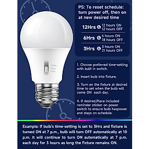 UNILAMP Timer LED Light Bulbs 4 Pack, 13W (100W Equivalent) LED Bulb, Built-in Automatic Timer, 5000K Daylight A19, Automatic On/Off, Indoor Light Timer