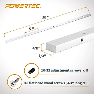 POWERTEC 71144-P2 30-Inch Miter Bar for any Standard 3/4" x 3/8" Miter Slot, Crosscut Sled for Table Saw, Router Table, Band Saw, 2PK