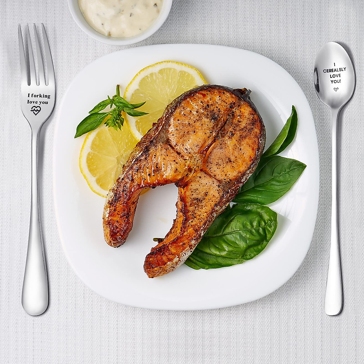 2 Pcs I Love You Engraved Spoon and Fork Set Valentine's Gifts for Boyfriend Girlfriend Couples I Love You Funny Fork Stainless Steel I Cerealsly Love You Cereal Spoon in Gift Box