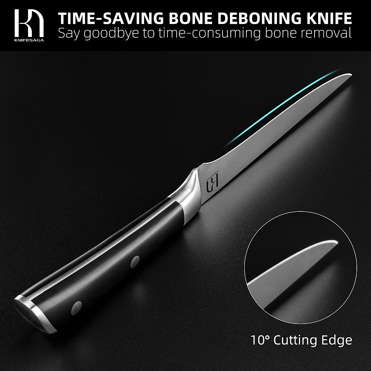 KnifeSaga Boning Knife 6 inch for kitchen, Japanese Razor Sharp Fillet Knife High Carbon Stainless Steel, Professional Meat Cutting Knife with Ergonomic Handle, Time-saving Deboning Knife