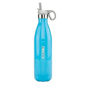 ICONIQ Stainless Steel Vacuum Insulated Water Bottle with Pop Up Straw Cap | 25 Ounce | Gloss Blue