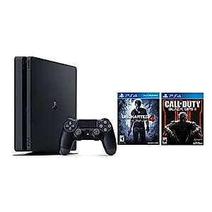 Playstation 4 Slim 2 items Bundle: PlayStation 4 Slim 500GB Console - Uncharted 4 Bundle and Call of Duty Black OPS III Game Disc