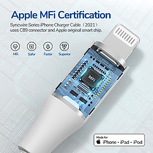 SYNCWIRE iPhone Charger Cable 10ft, [Apple MFi Certified] Long Lightning to USB Cable Double Braided Nylon iPhone Cord Compatible with iPhone 13 12 Mini 11 Pro Max XS XR X 8 7 6 Plus, Silver, 10 Foot