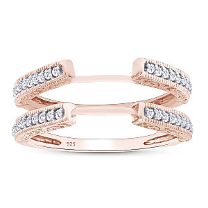 SAVEARTH DIAMONDS Round Lab Created Moissanite Diamond Cathedral Enhancer Guard Ring For Women In 14K Rose Gold Plated 925 Sterling Silver (0.20 Cttw) Size-9.5