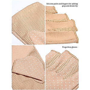 Maxdot Fingerless Gloves Non Slip UV Protection Driving Gloves Summer Outdoor Gloves for Women and Girls (Khaki,2 Pairs)