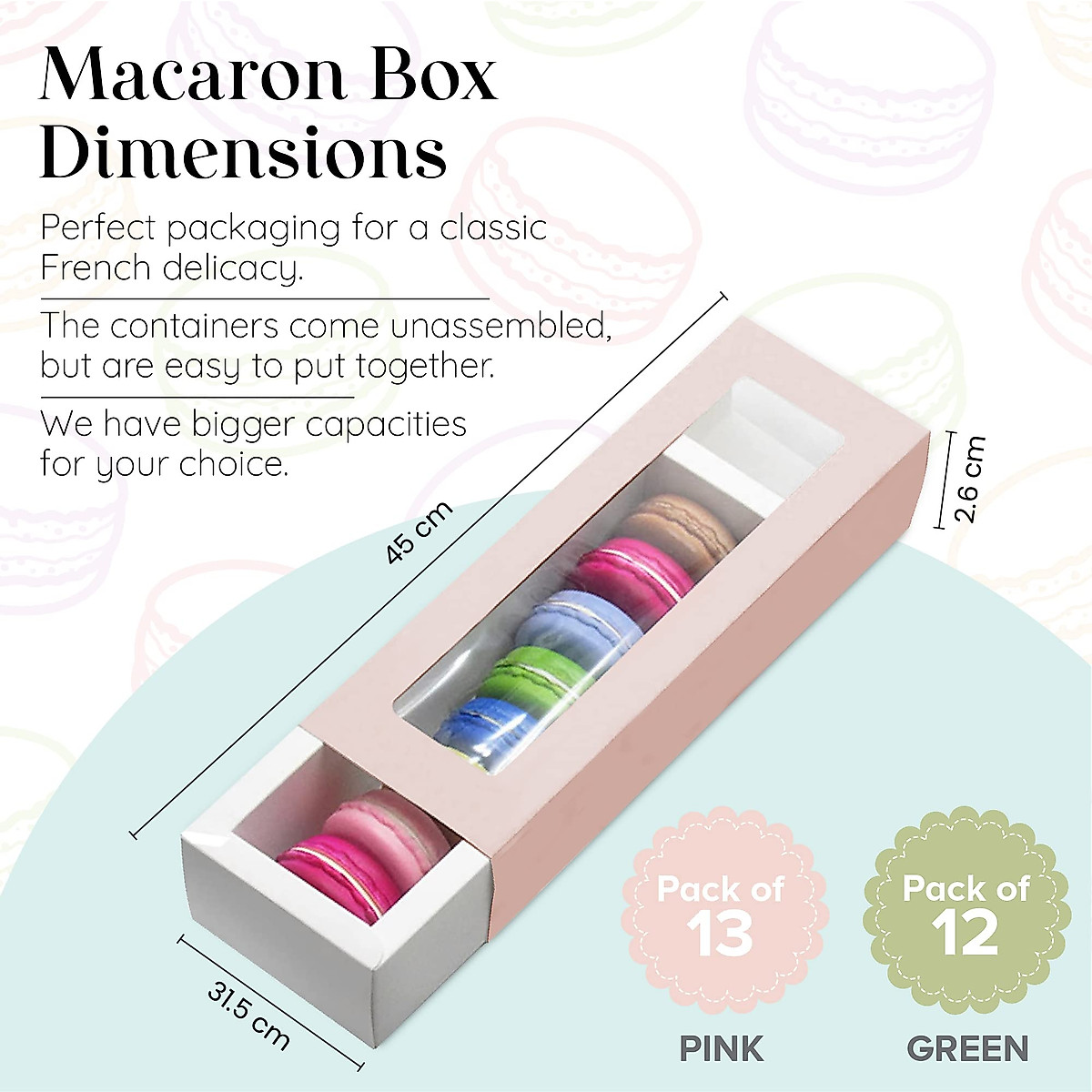 25 Pack of Maccaroon Boxes , Boxes for Macarons with Clear Window, Macaron Gift Box 6 , Light Pink and Light Green Macaroon Box for Cookie Giving Occaisions.