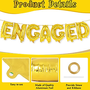 Gold Engaged Balloons Letters,16 inch Foil Engagement Balloons for Engaged Decorations, Engagement Party Decorations Engaged Banner for Wedding Bridal Shower Bachelorette Party Decorations