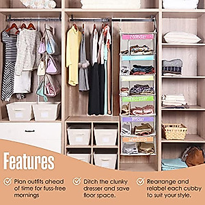 Houseables Kids Closet Organizers and Storage, Weekly Hanging Clothes Organizer, Daily Kid Outfit Organization, 6 Shelf, 39"x12"x12", White, Days of The Week Clothing System, Monday Through Friday