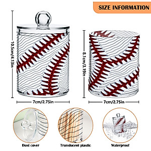 ATTX Sport Baseball Print Qtip Holder Dispenser for Cotton Ball, Cotton Swab,Plastic Clear Apothecary Jar, Home Décor Kitchen Storage Jar,2 Pack