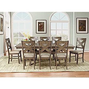 Roundhill Furniture Raven Wood 9-Piece Set, Extendable Trestle Dining Table with 8 Chairs, Glazed Pine Brown