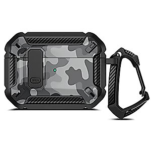 HARMARK Design for Airpods Pro 2nd Generation Case Cover 2023, Shockproof AirPods Pro 2 Case for Men Women with Lock and Carabiner, Full Body Protection Cover for Air Pods Pro 2, Camouflage Grey