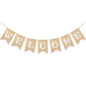 Uniwish Welcome Banner Sign Garland Wedding Baby Shower Classroom Party Decorations Vintage Rustic Burlap Hanging Bunting Home Décor