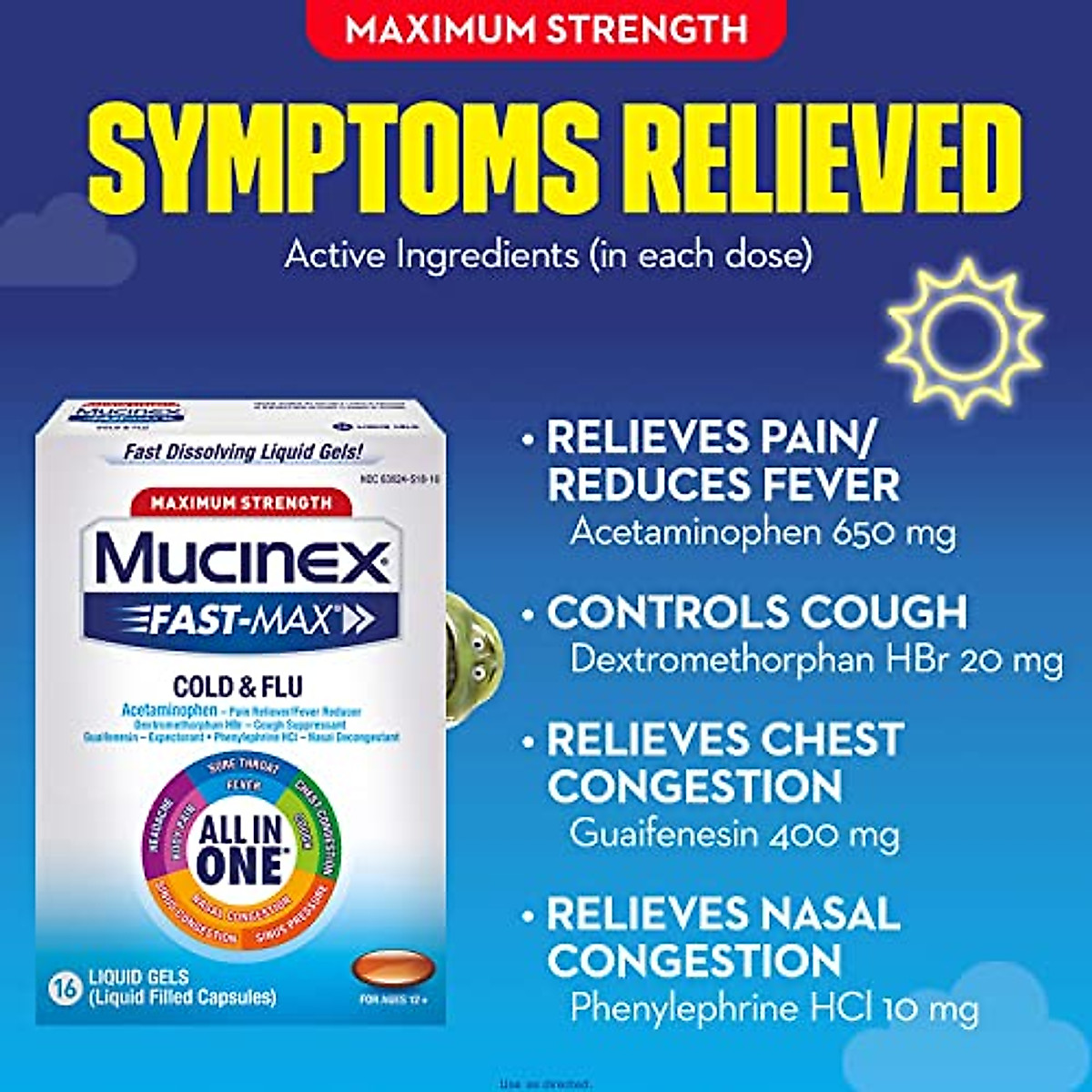 Mucinex Maximum Strength Fast-Max Cold & Flu All-In-One Liquid Gels, 16ct (Packaging May Vary)