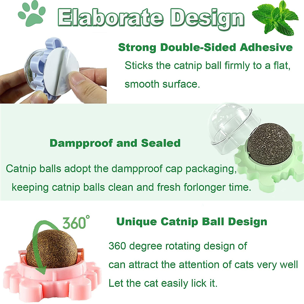 SUGVUHO 3 Pack Catnip Ball Cat Toy Cat Nips Organic Ball Catnip Wall Balls for Cats Cat Licking Ball Cat Teeth Cleaning Toy Cat Mint Silvervine Cat Toy Catnip and Silvervine for Cats