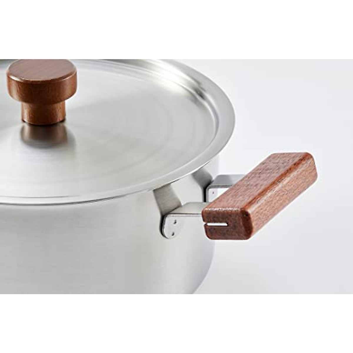 Dr.HOWS Warmwood Nonstick Pot 7 inch with Lid - Small Kitchen Stainless Steel Pot with Wooden Handles - Lightweight Pot For Induction, Ceramic, Electric, Halogen and Gas Cooktops