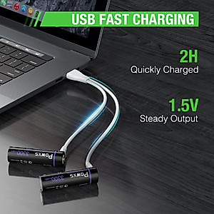 POWXS Rechargeable AA Lithium Batteries USB, 3300mWh Super Capacity 2H Fast Charging 1.5V Lithium Ion Double A Batteries with 2 in 1 Micro USB Cable