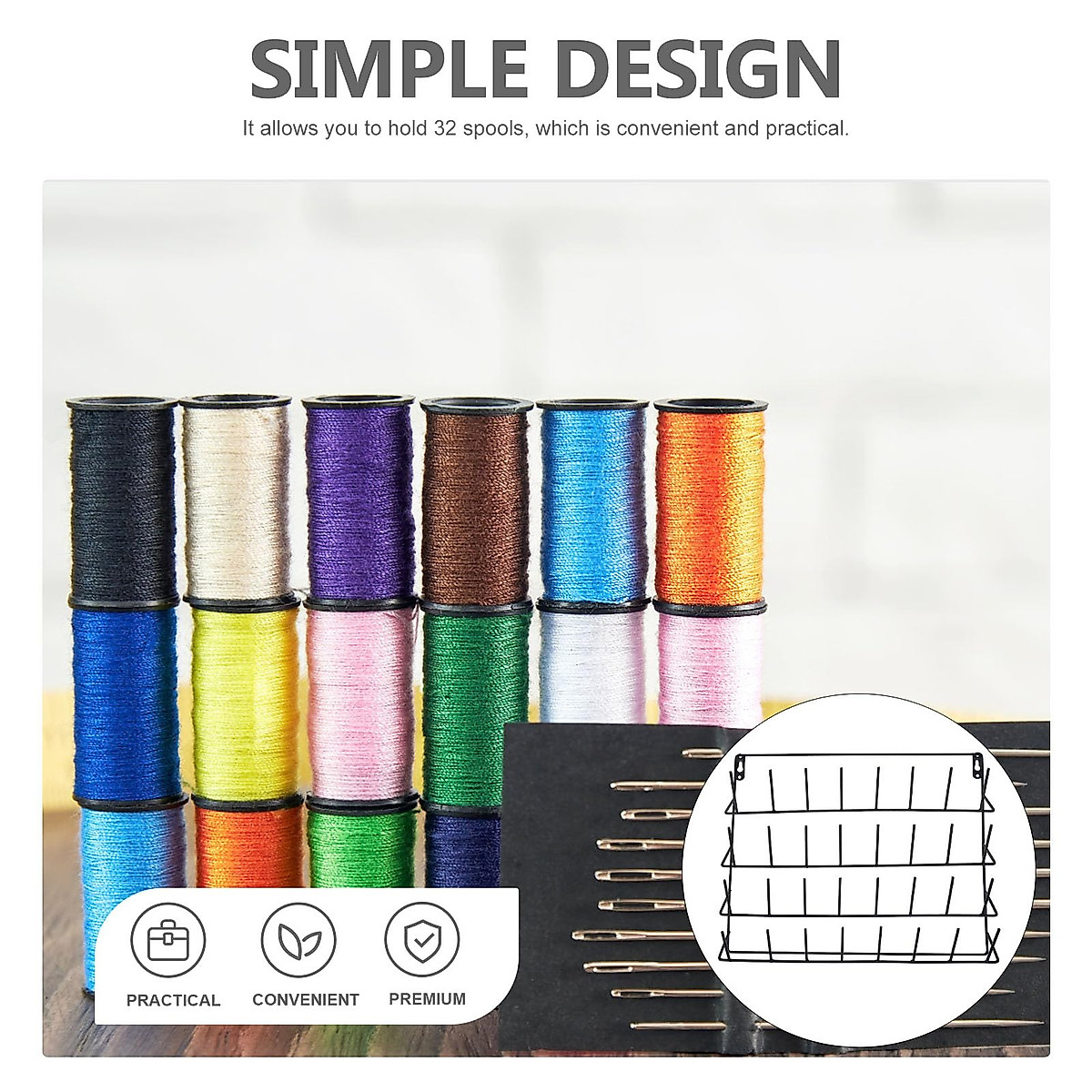 DIYEAH 32 Axis Frame Serger Room Thread Organizer Wall- Mounted Thread Holder Cone Thread Rack Metal Sewing Organizer Hair Braiding Accessories Thread Supplies Wire Rack Embroidered Iron