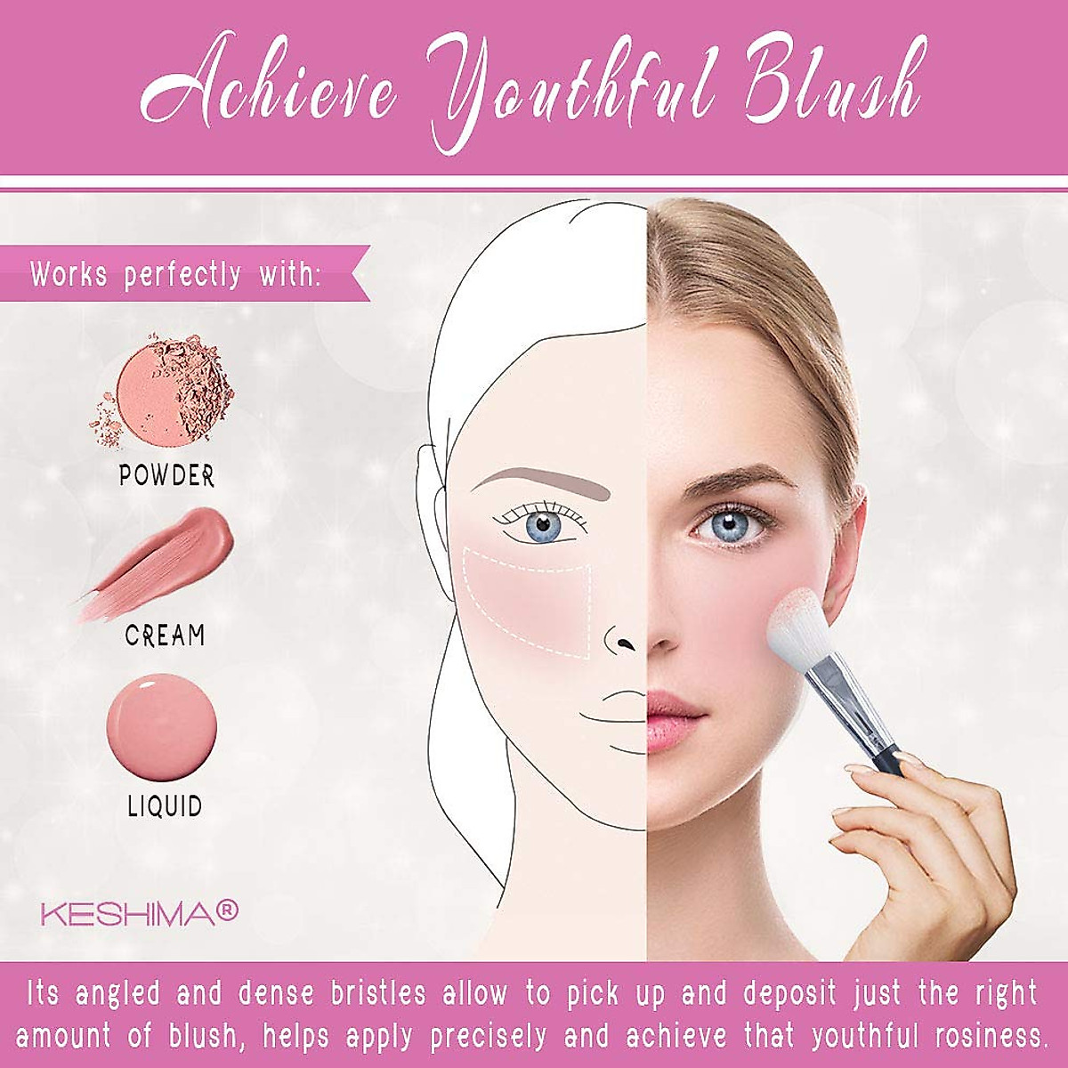 Angled Blush Brush/Bronzer Brush By Keshima - Best for Contour, Blush and Bronzer Makeup Application